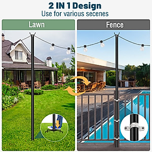 Slsy String Light Poles Stand for Outside, 5 Prong Fork Backyard Outdoor Lights Pole, Poles Stand for Patio, Garden, Christmas, Yard. (9 FT x 30 mm)