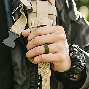 ThunderFit Silicone Wedding Rings for Men, Rubber Engagement Bands 9mm Wide 2mm Thick (Forest and Mountains - Grey A, Black, Dark Blue B, Olive Green - Size 10.5-11 (20.6mm))