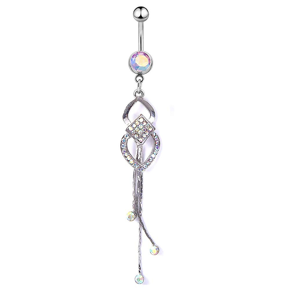 Shuning 5PCS 14G Stainless Steel Belly Button Rings for Women Turtle Elephant CZ Navel Rings Dangle Body Piercing Jewelry