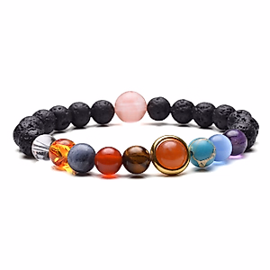 Jovivi Solar System Bracelet Universe Galaxy The Nine Planets Natural Lava Rock Beads Essentional Oil Diffuser Bracelet