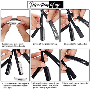 Barber Straight Razor Straight Edge Shaving Razor Manual Shaver with Neck Duster Brush and 40 Pieces Double Edge Blades for Hair Salons