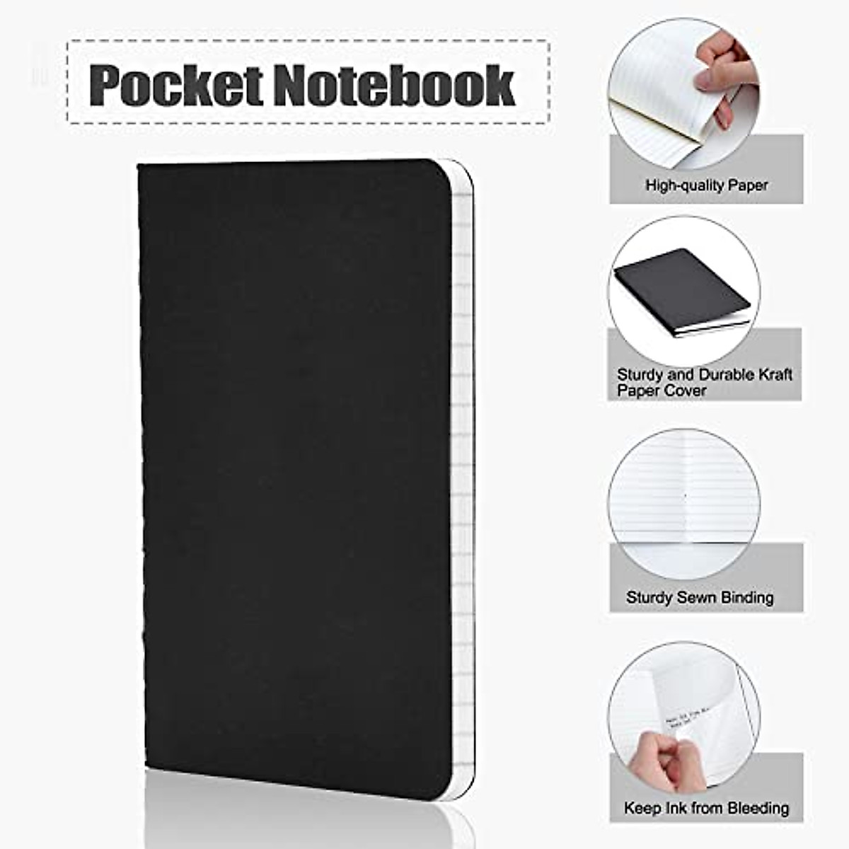 EOOUT 12 Pack Little Notebooks Pocket Size Notebooks, 3.5" x 5.5" Softcover Mini Notebooks, Small Black Notebook Memo Note pads for Men Women Kids Traveler Author, 30 Sheets, 60 Lined Pages