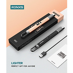 RONXS Electric Lighter, Candle Lighter with Safety Lock Windproof Flamless Arc Rechargeable Long Lighter with Battery Indicator (Black&Champagne 2pcs)