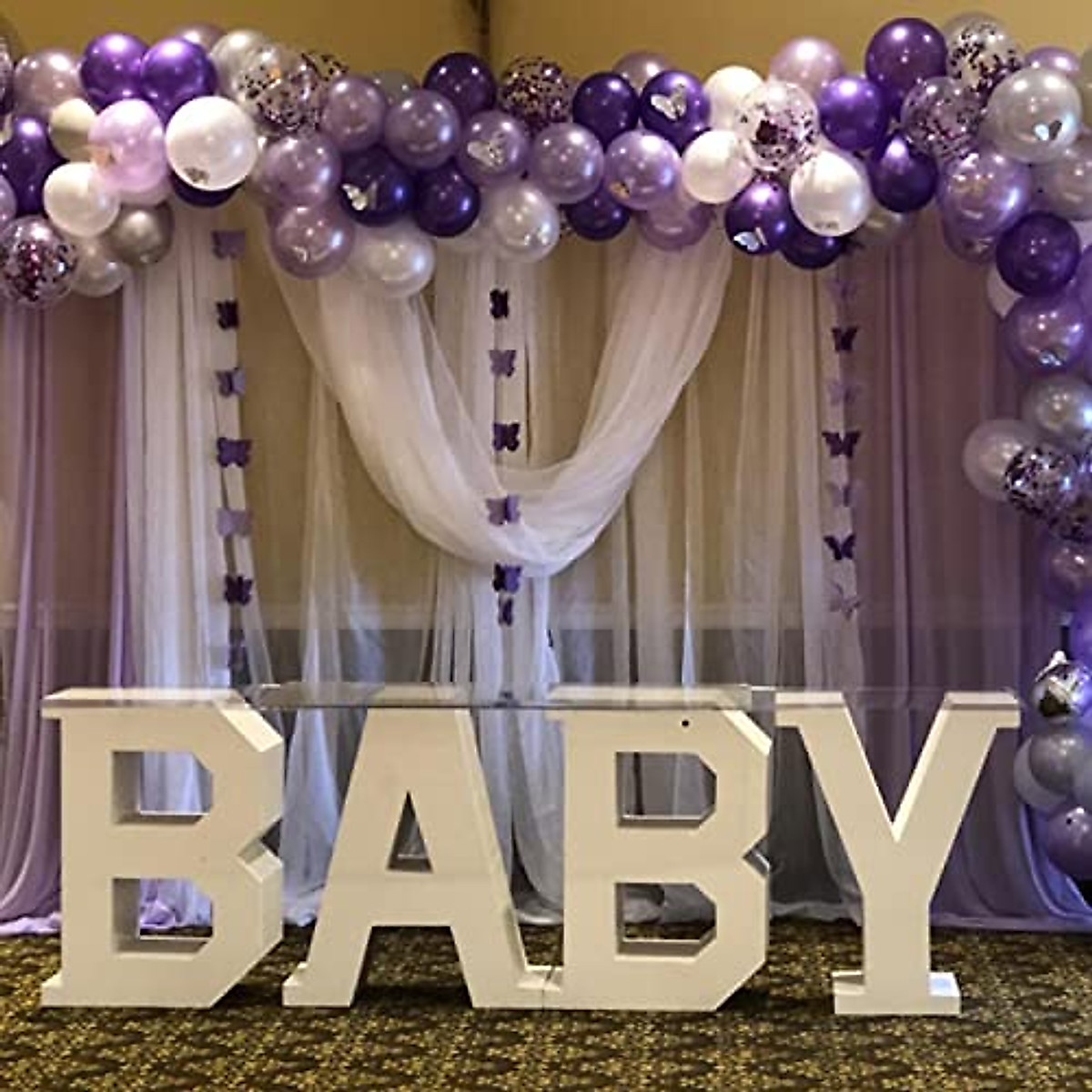 Purple Tulle Backdrop Curtain for Baby Shower Girls Birthday Party Purple Sheer Backdrop Drapes for Wedding Reception Photoshoot Elephant Theme Background Decorations 2 Panels 5 ft X 8 ft