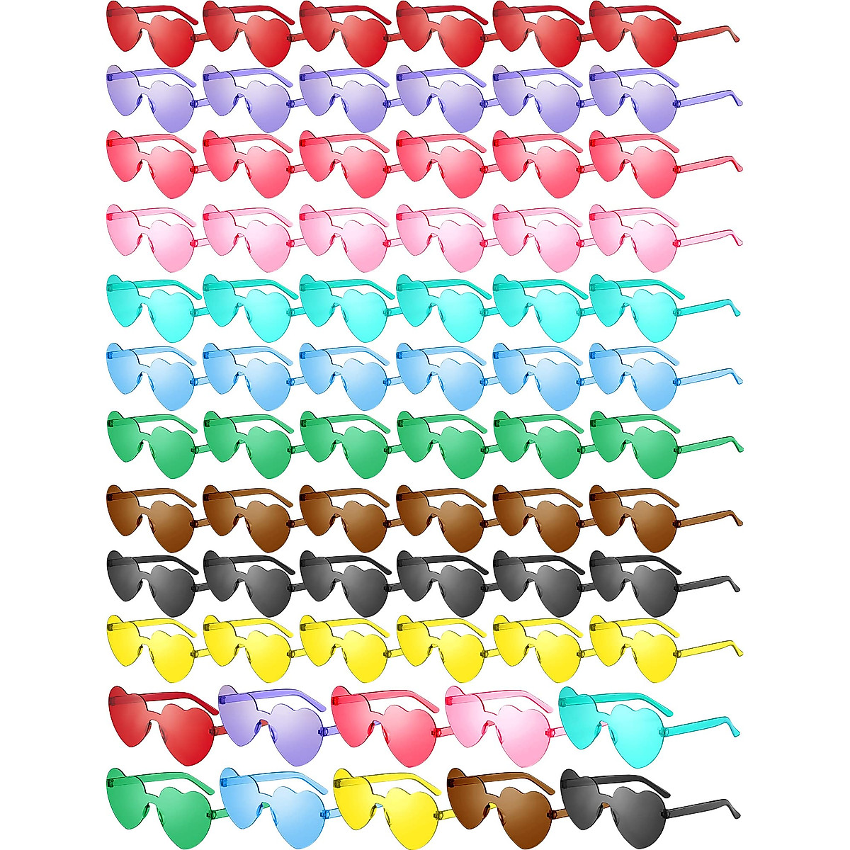 Dunzy 100 Pairs Heart Shaped Sunglasses Rimless Heart Sunglasses Candy Color Eyewear Party Wedding Glasses(Colorful)