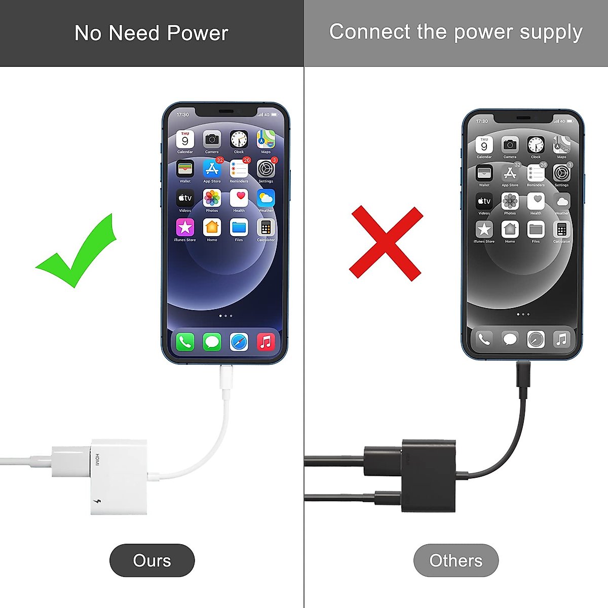 LXJADAP HDMI Adapter for iPhone to TV,1080p Digital AV Adapter for iPhone(No Need Power) Plug and Play, Compatible with iPhone 14/13/12/11/X/8/7/iPad-Support iOS 16