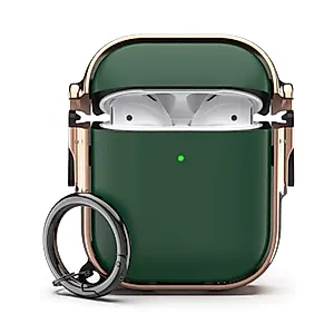 GuarzFun case for AirPods 1st & 2nd Case, Secure Lock Airpod case with Lock lid Keychain Clip, Full Body Hybrid Material Protective Cover for Men Women (Rose Golden + Green)