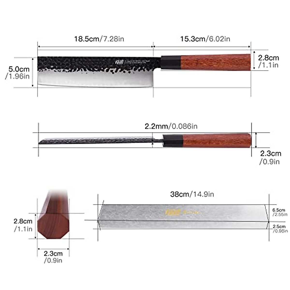 FINDKING Dynasty Series Japanese Nakiri Knife, Professional Vegetable Cleaver, 9Cr18MoV High Carbon Steel Blade, African Rosewood Octagonal Handle, for Shred, Slicing, Mincing, 7 Inches