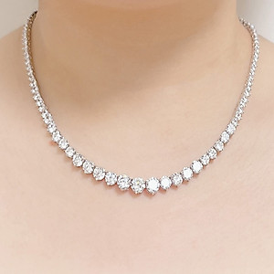 LAVINA Fancy Graduated CZ Tennis Necklace For Proms,Galas,Formal Affairs,Holiday,Birthday (20, Silver Tone)