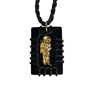 St Jude Black Wood Scapular Necklace Reversible Gold Plated Charm Escapulario Negro Madera San Judas Tadeo