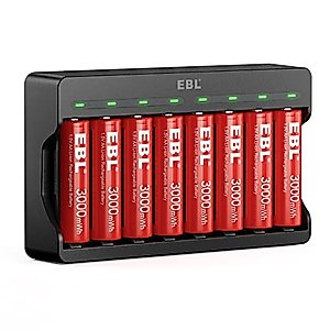 EBL 8 Pack Rechargeable Lithium AA Batteries, 1.5V 3000mWh Double a Batteries Long Lasting AA Li-ion Battery (8AA with Charger)