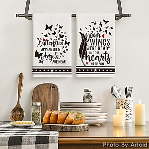 Artoid Mode Butterflies Wings Motto Veterans Day Kitchen Towels Dish Towels, 18x26 Inch Memorial Day Decoration Hand Towels Set of 2