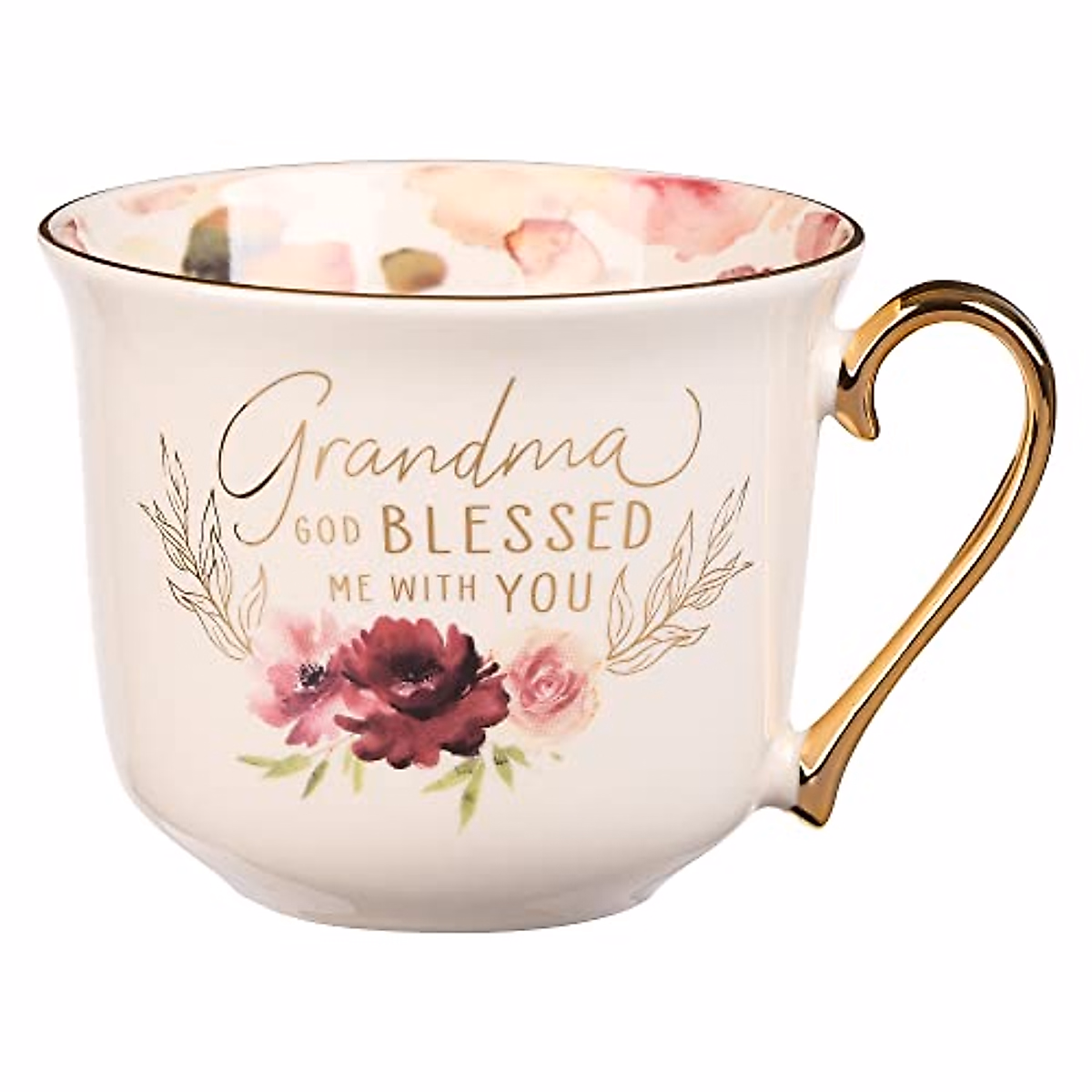 Christian Art Gifts Ceramic Scripture Coffee and Tea Mug for Grandmothers 13 oz Floral Pink Lead-free Inspirational Bible Verse Mug - Blessed is the One Who Trusts in the Lord - Jeremiah 17:7