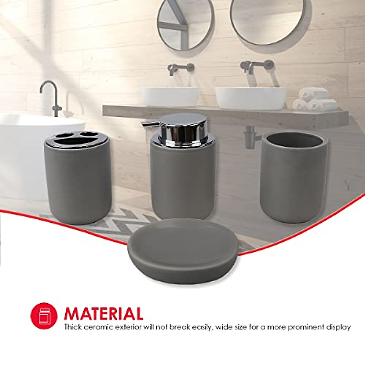 Home Basics 4 Piece Ceramic Bath Accessory Set, Grey