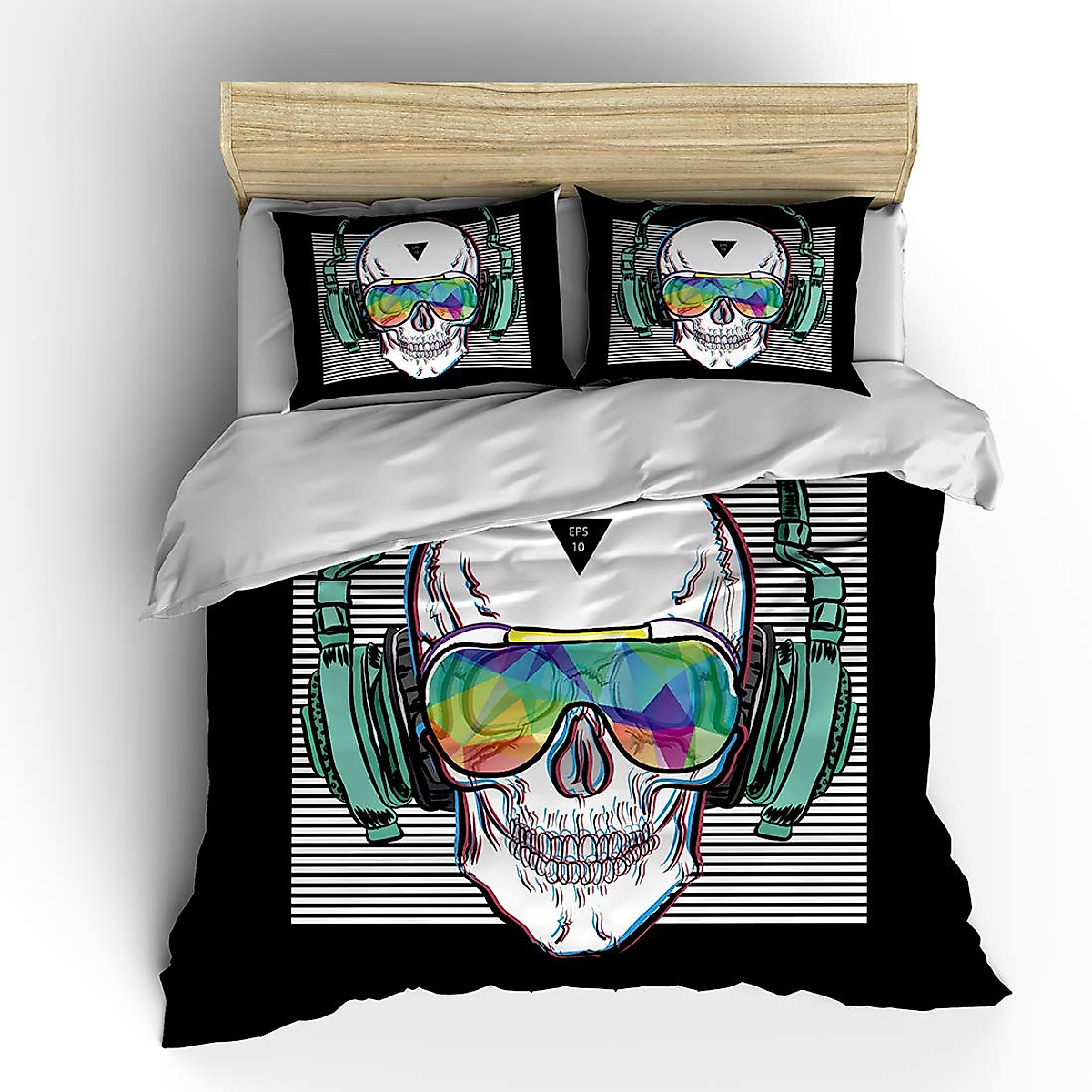 SHOMPE Music Skull Comforter Sets Full Size Boys Punk Rocker Skull Printed Bedding