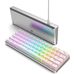 RK ROYAL KLUDGE 60% Mechanical Keyboard RK61 Pro, Wireless Gaming Keyboard Aluminum Frame, BT/Wired RGB Keyboard Bluetooth, PBT 61 Keys Mechanical Keyboard Hot Swappable, Brown Switch, White