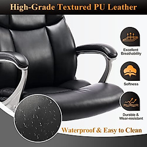 NeuType Executive Office Chair High Back Home Office Desk Chairs with Wheels PU Leather Ergonomic Computer Chair with Lumbar Support Adjustable Height & Swivel Big and Tall Office Chair - Black