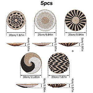 Wall Basket Decor 5Pcs Hanging Rattan Woven Baskets 7.9, 9.8, 11.8 Inch Rustic Wall Art Decor Decorative Key Tray Set for Living Room, Bedroom, KitchenWall Basket Decor Wall Art Decor Rattan Wall