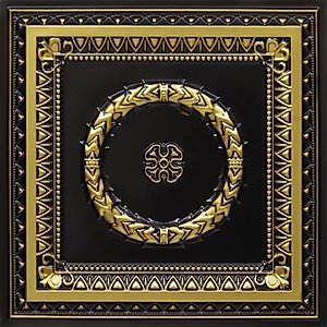 From Plain To Beautiful In Hours 210 Laurel Wreath PVC 2' x 2' Lay-in or Glue-up Ceiling Tile, Pack of 10, Antique Brass, 10 Piece