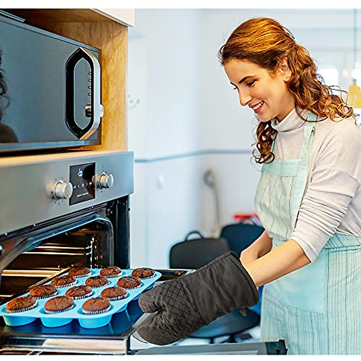 4 Pcs Oven Mitts and Pot Holders,500°F High Heat Resistant Kitchen Oven Mitts with Pot Holders,Long Oven Mitts with Recycled Cotton Infill and Silicone Non-Slip Surface for Baking and Cooking(Grey)