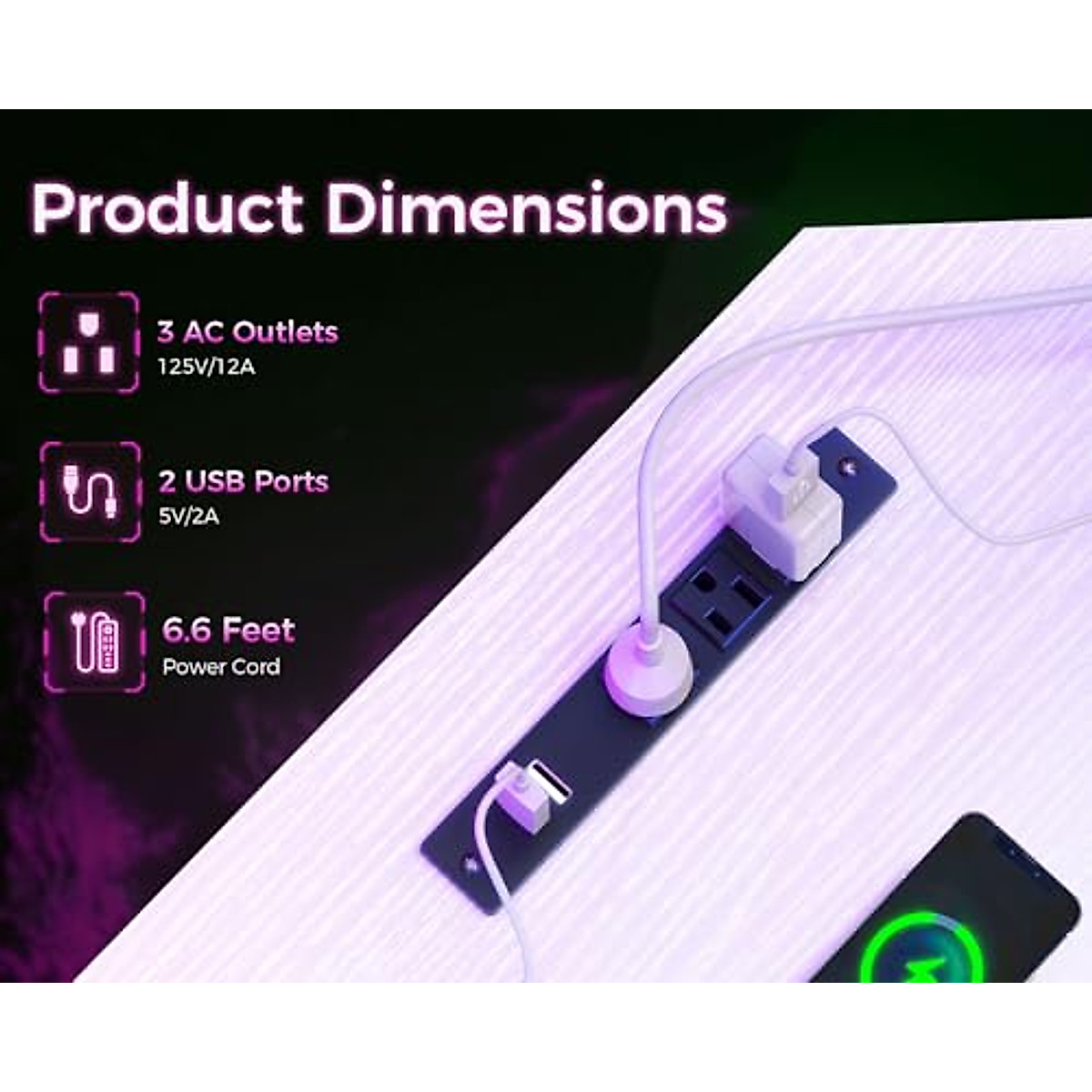 ODK L Shaped Gaming Desk with LED Lights & Power Outlets, 51" Computer Desk with Full Monitor Stand, Corner Gaming Table with Hooks & Cup Holder, White