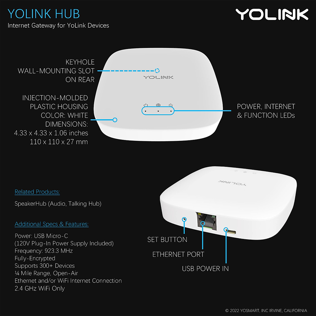 YoLink Smart Home Starter Kit: Smart Plug Mini, Siren Alarm, Water Leak Sensor, Motion Sensor, Temperature/Humidity Sensor, 2 Door/Window Sensors & Hub