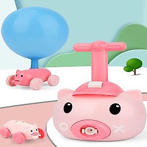XHSP Balloon Powered Pink Pig Cars - Pink Pig Balloon Cars Toy Set,Balloon Powered Launcher Kids Toys Science Education Toys for Children, Boys Girls, 6+ and Classroom