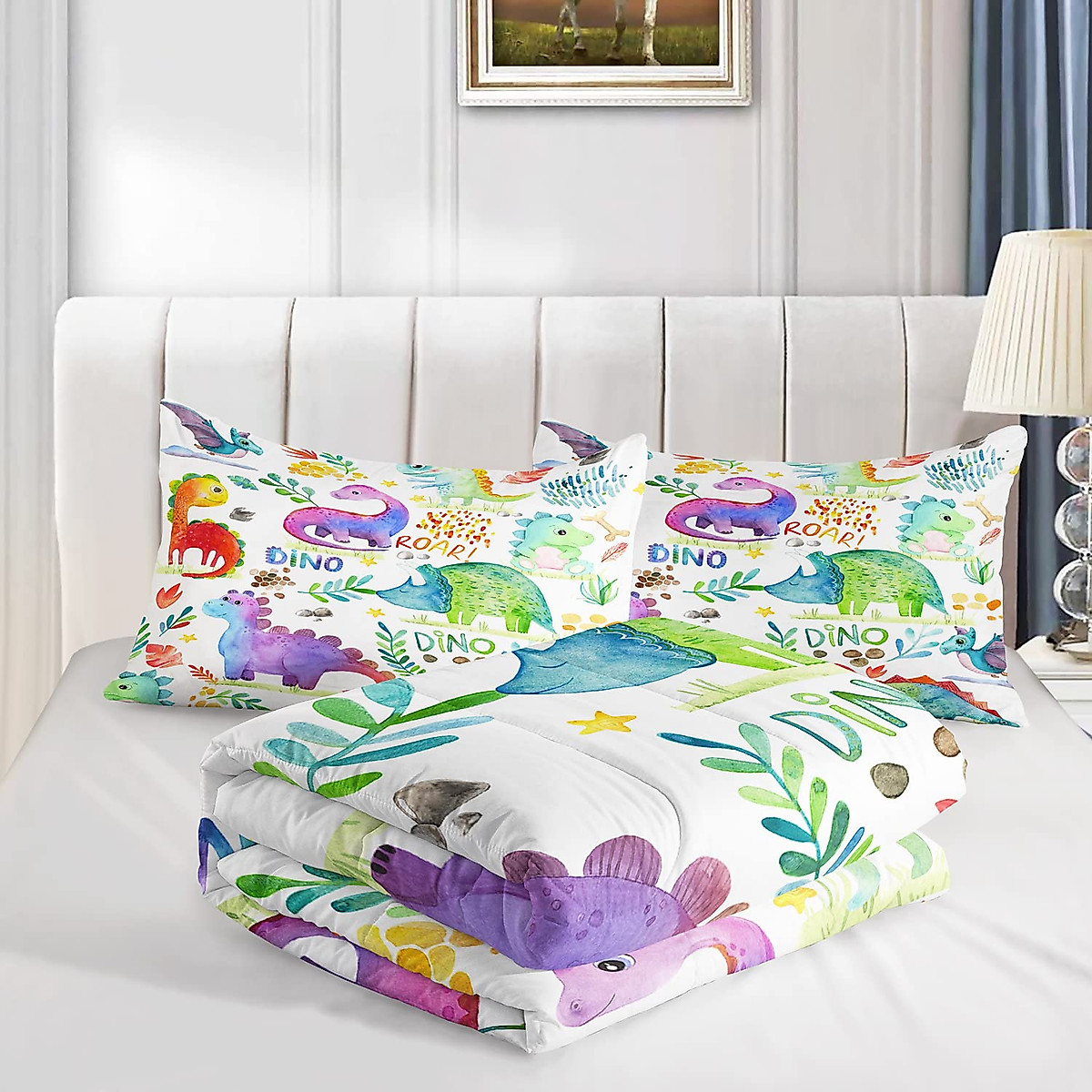 CVHOUSE Dinosaur Bedding Set,Dinosaur Comforter,Dinosaur Comforter Set Twin,Microfiber Quilt Set with 1 Comforter and 2 Pillow Cases- 3 Piece