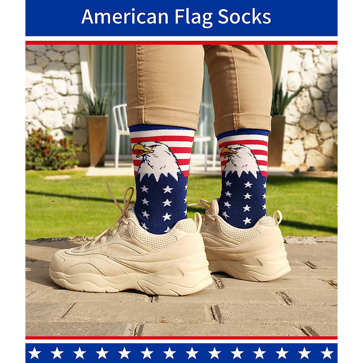 BUENWAZ American Flag Eagle Socks Medium Size for Men, Stars Stripes Patriotic Socks for Fourth of July Independence Day