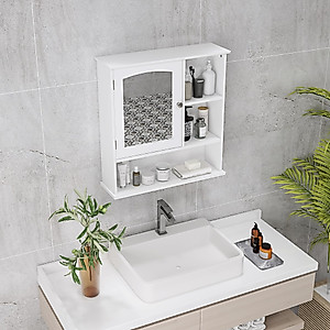 kleankin Bathroom Medicine Cabinet with Mirror, Wall-Mounted Bathroom Cabinet with Adjustable Shelf for Living Room and Laundry Room, White