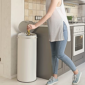 iTouchless Round Garbage Bin, Perfect for Home, Kitchen, Office 13 Gallon Touchless Sensor Trash Can with AbsorbX Odor Filter System, Steel White