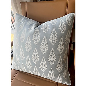 VAGMINE Block Printed Decorative Square Accent Throw Pillow Cover - Sofa, Chair, Couch, Living Room, Bedroom, Farmhouse Home Decor - Block Booti-Robins Egg, 24x24 Inches