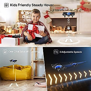 TOMZON A24 Mini Drone for Kids with Battle Mode, Kids Drone with Throw to Go, High Speeds Rotation, Self Spin & 3D Flip, RC Quadcopter with Altitude Hold, Headless Mode, 3 Batteries, Blue