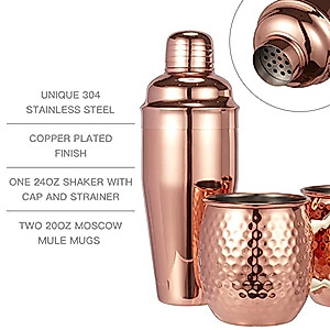 TABLEWARE MELODY Moscow Mule Mugs Set of 3-Hammered Moscow Mule Mugs Drinking cup with 24oz Cocktail Shaker-Great Dining Entertaining bar Gift Set (Mug Set of 3 -cocktail shaker included)