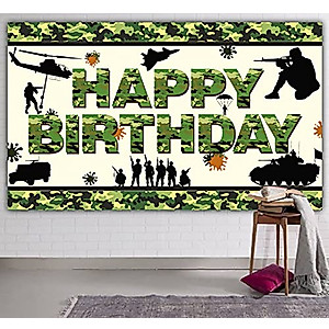 6 X 3.6ft Camouflage Happy Birthday Banner Camouflage Birthday Party Backdrop Army Solider Military Camo Birthday Party Decoration Children Adults Army Military Themed Bday Decoration