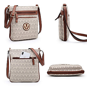 MARCO M KELLY Crossbody Bags Purses for Women Trendy Multi Pockets Monogram Zip Shoulder Bags Ladies PU Leather Handbag