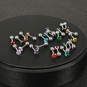 ZS 12 Pairs CZ Ear Stud Mixed Colors Cartilage Earrings Set Stainless Steel Barbell Studs Earrings Helix Tragus Piercing (Ball Backs,16g(1.2mm))