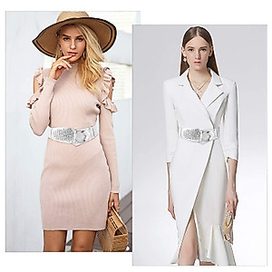 JASGOOD Women's Fashion Vintage Wide Elastic Waist Belt with Rivets Studs, E-Grey, Fit Waist 34"-40"