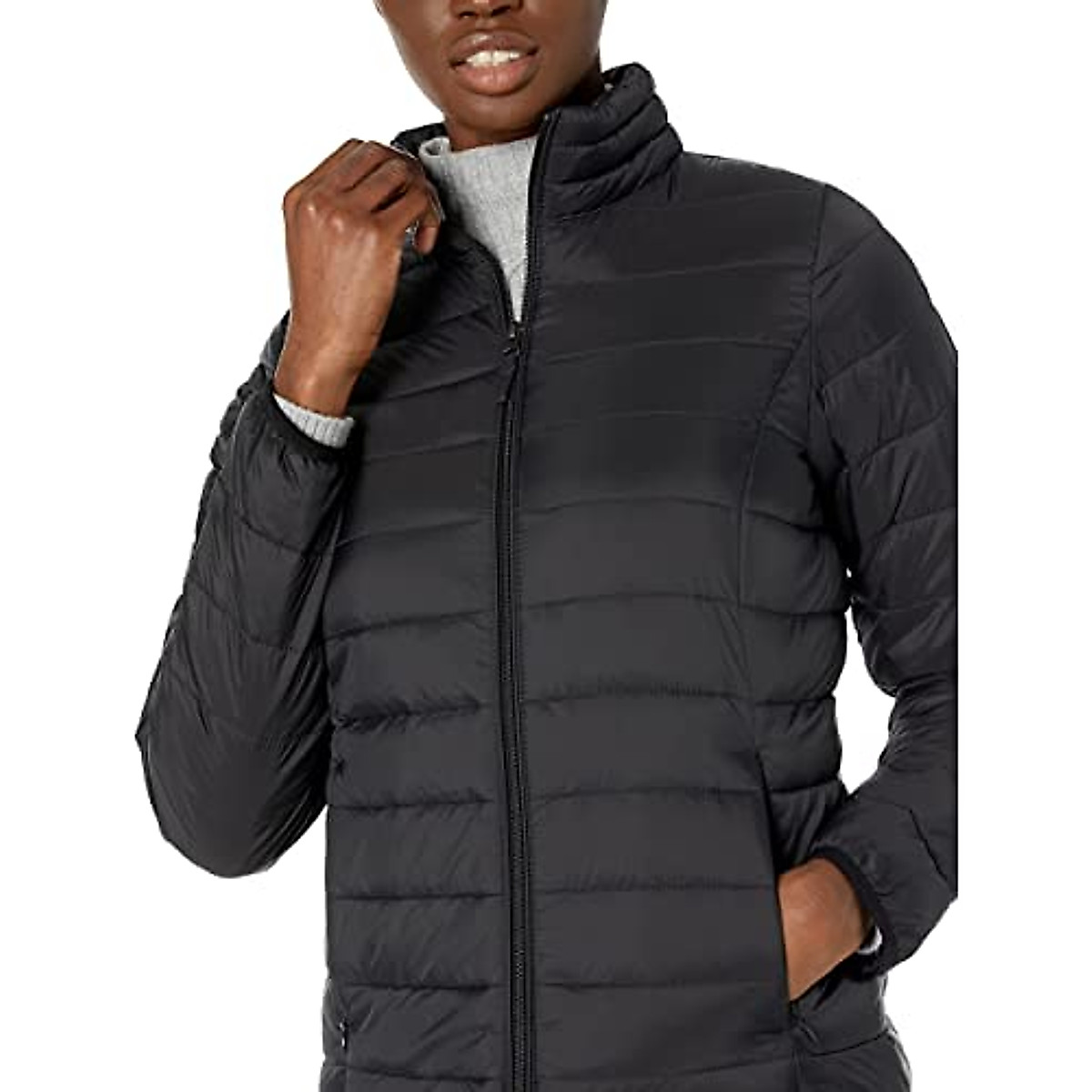 Amazon Essentials Women's Lightweight Long-Sleeve Water-Resistant Puffer Jacket (Available in Plus Size), Black, Large