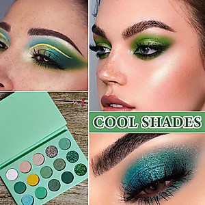 WENJLYJ 15 Color Green Eyeshadow Palette,Highly Pigmented Green Eyeshadow Matte Shimmer Makeup Pallete,Long Wear Waterproof Eye Shadow Pallete Glitter Eyeshadow Pallets for Women