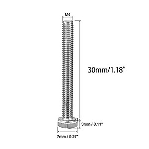 L-A M4 Hex Bolt M4-0.7 x 30mm UNC Hex Head Screw Bolts A2-70(304) Stainless Steel Fully Threaded Hex Tap Bolts (20 Pcs)