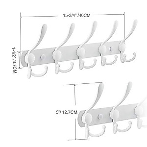 Coat Rack Wall Mounted, Coat Hanger Wall 5 Tri Hooks Heavy Duty Stainless Steel Coat Hook Rail for Coats Towels Purse Robes Keys and Hats(White)
