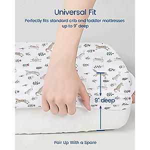 Crib Sheets for Boys, TotBasic Ultra Breathable Fitted Crib Sheet, Premium Soft Crib Mattress Sheet Fitted, Super Stretchy Baby Sheets for Crib 28''x52''x9'' Extra Deep Pocket (Tiger & Green Jungle)