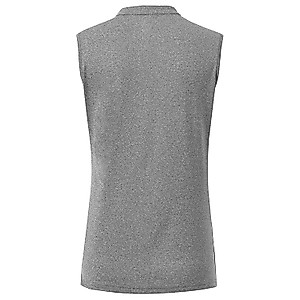 BGOWATU Women's Golf Polo T-Shirts Sleeveless V Neck Collarless Tennis Shirts UV Protection Quick Dry Lightweight Dark Gray L