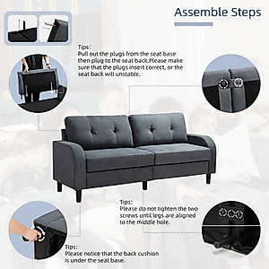 Vongrasig 73" Small Modern Loveseat Sofa Couch, Mid-Century Fabric Low Back 2-Seat Sofa Couch Tufted Love Seat for Living Room, Bedroom, Office, Apartment, Dorm, Studio and Small Space (Grey)