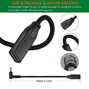 USB C to Blue Tip Charge Cable Adapter for hp 19.5V 45W 65W Laptop AC Power Supply for Pavilion elitebook Stream touchsmart 11 13 14 15 Folio 1040 g1 Spectre ultrabook 13 (Female Nylon USB-C to 4.5mm)