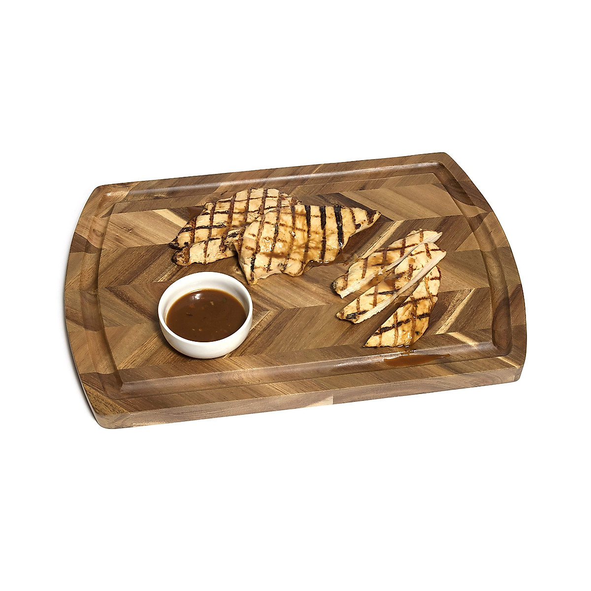 Lipper International Acacia Rect. Herringbone design Chopping board, side grooves, deep well, 18x12x1 Inches