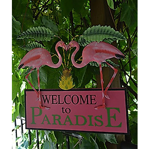 Sunset Vista Designs Kathy Hatch Pretty in Pink Flamingo Welcome to Paradise Sign, 14 by 10-Inch