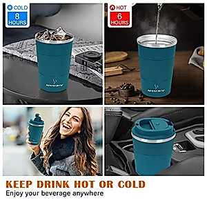 MOMSIV 12oz Travel Mug, Insulated Coffee Cup with Leakproof Lid, Travel Coffee Mug Vacuum Stainless Steel Double Walled Reusable Coffee Cup for Hot and Cold Water Coffee(Blue - 380ml)