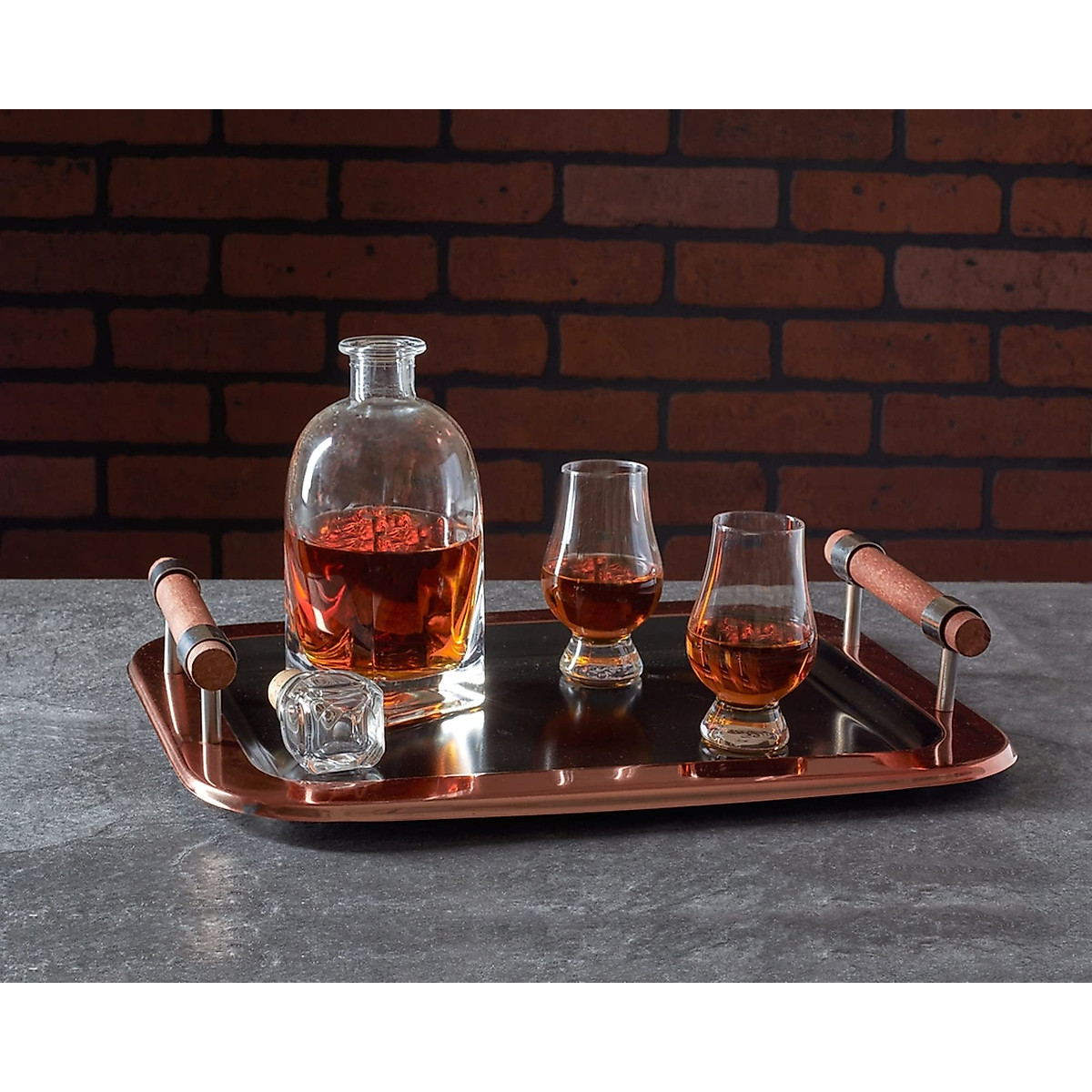 Sol Living Serving Tray for Parties - Rectangular Platter with Handles - Breakfast, Appetizers, Coffee - Non-Slip, Dishwasher Safe - Restaurants, Bars - Black Matte & Copper, 17.5" x 14" x 2.8"